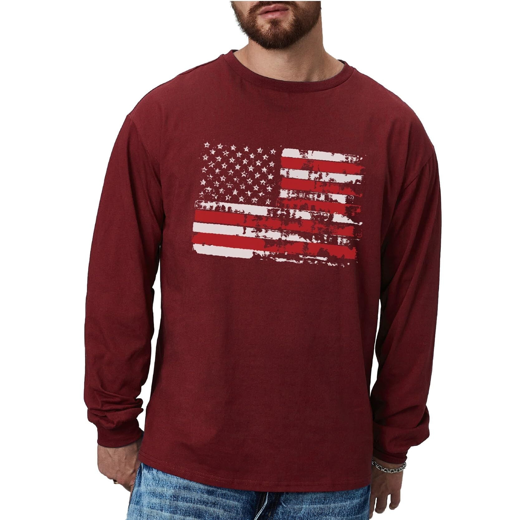 Brythos Men's Long-Sleeved T-Shirt - Flag Pattern Long-Sleeved T ...