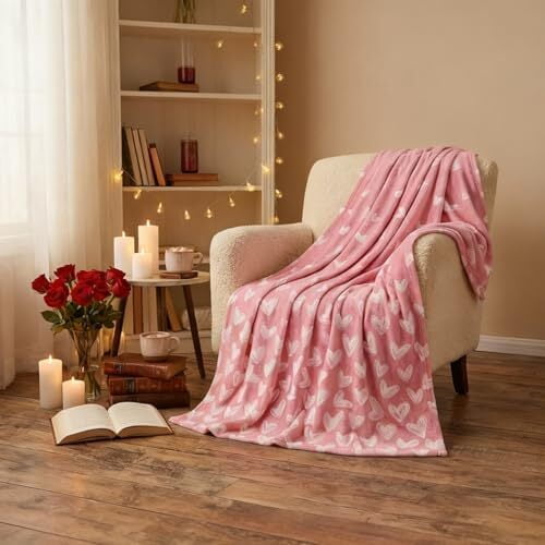 Brythos Pink Love Heart Painting Flannel Throw Blanket, Soft Plush ...