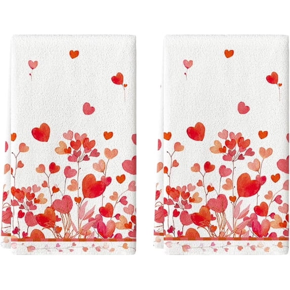 Brythos Red Heart-Shaped Petals Valentine's Day Kitchen Towel Set of 2 ...