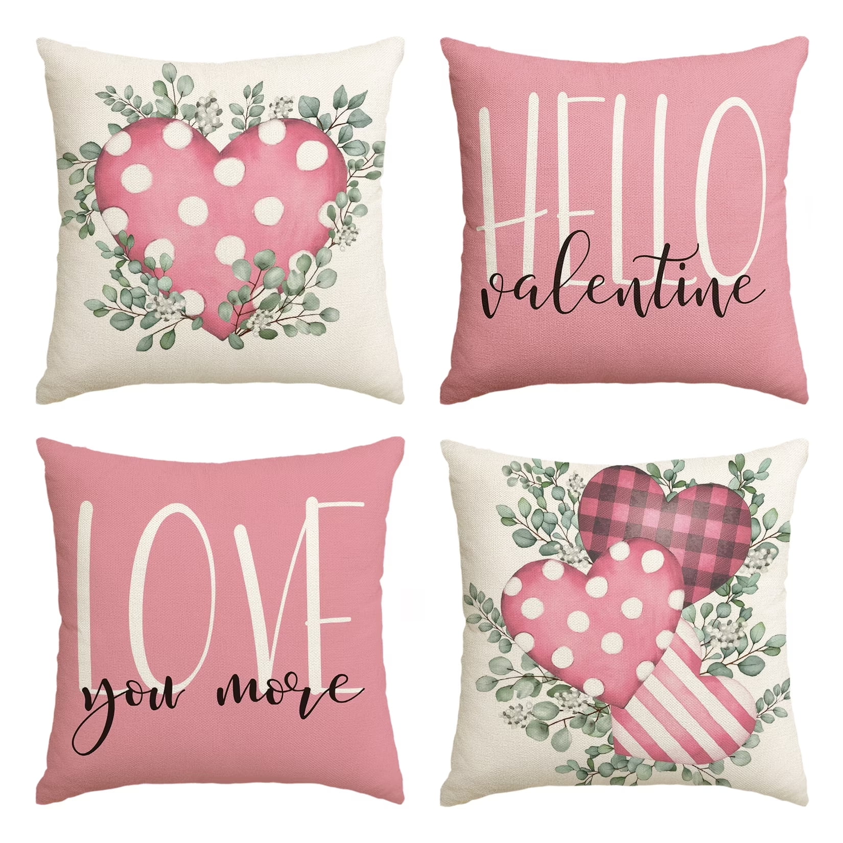 Brythos Set of 4 Pink 20x20 Inch Valentine Throw Pillow Covers ...