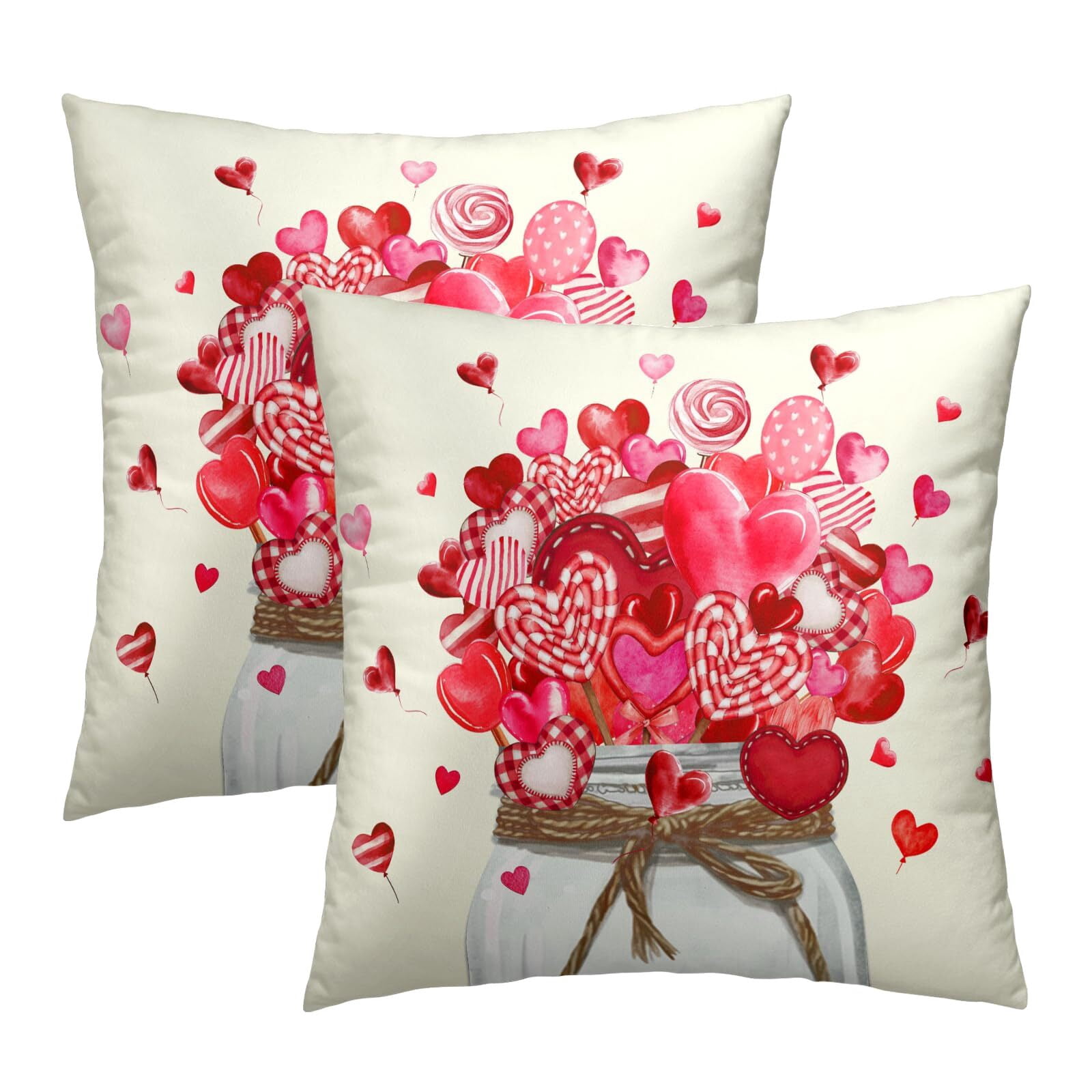 Brythos Set of 2 22x22 Inch Valentine’s Day Pillow Covers Cute Candy ...