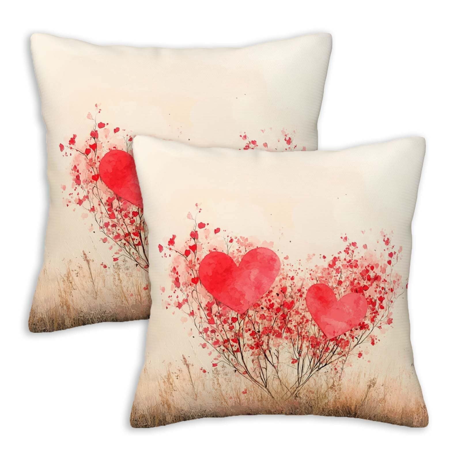 Brythos Set of 2 22x22 Inch Valentine’s Day Pillow Covers Watercolor ...