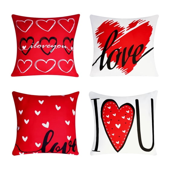 Brythos Set of 4 20x20 inch Pillowcases - Red Heart Pattern & "I Love ...
