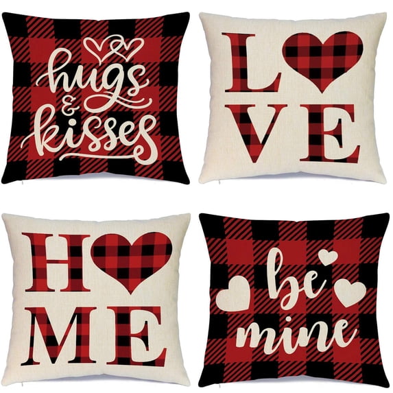 Brythos Set of 4 Valentine's Day Pillow Covers (18x18 Inches) - Buffalo ...