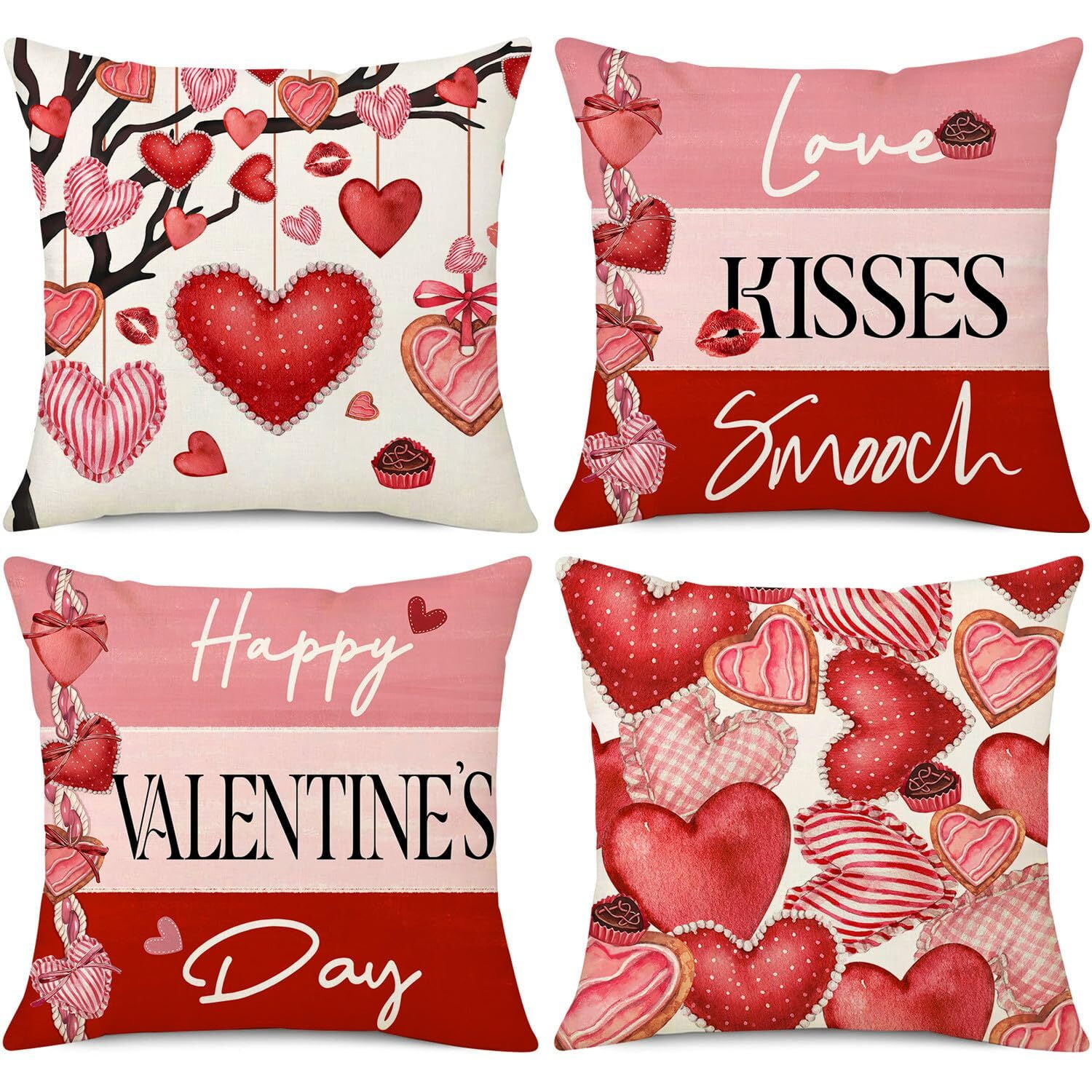 Brythos Set of 4 Valentine's Day Pillow Covers (20x20 Inches) - Red ...