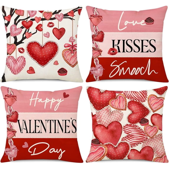 Brythos Set of 4 Valentine's Day Pillow Covers (20x20 Inches) - Red ...