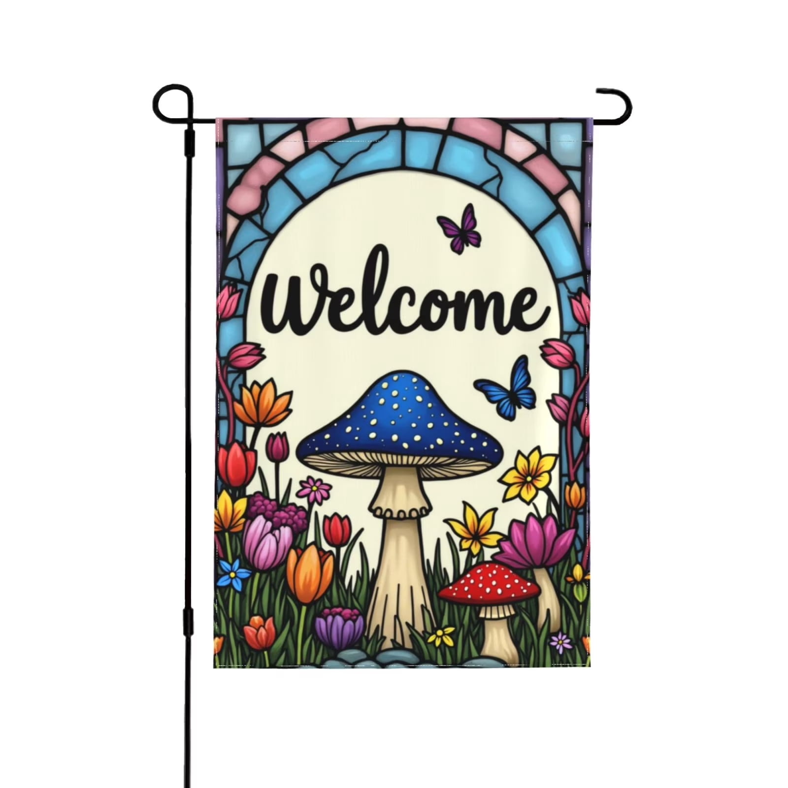 Brythos Stained Glass Mushroom Welcome Garden Flag, 12×18 Inch Double ...