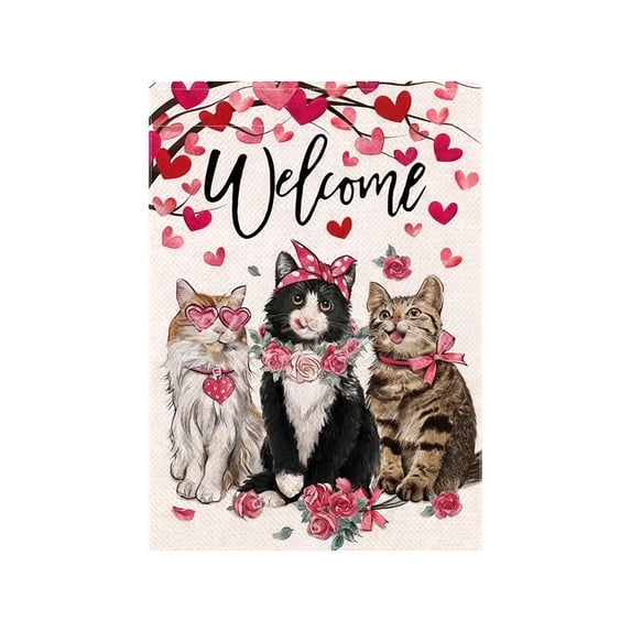 Brythos Valentine Cat Welcome Garden Flag 12x18 Adorable Dressed Up ...