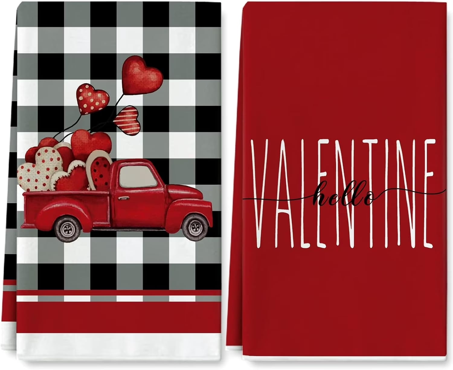 Brythos Valentine's Day Kitchen Towel Set of 2, 18x26 Inch Love Truck ...