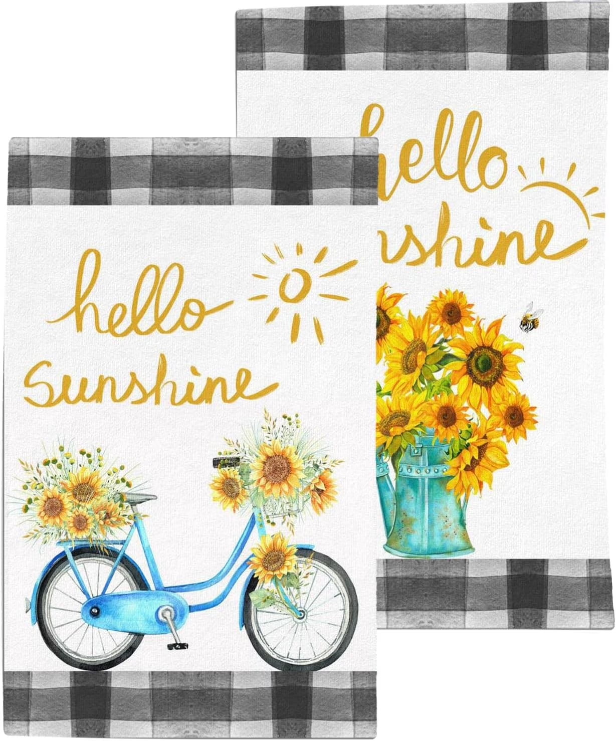Brythos Yellow Floral 'Hello Sunshine' Kitchen Towel Set of 2, 18x26 Inch Lemon Eucalyptus and ...