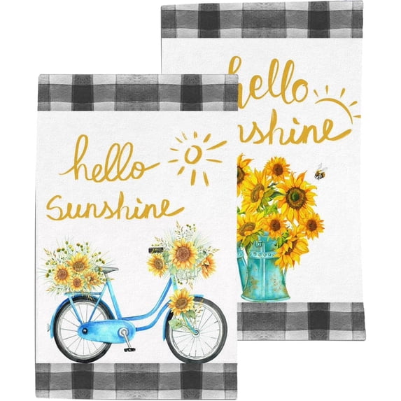 Brythos Yellow Floral 'Hello Sunshine' Kitchen Towel Set of 2, 18x26 ...