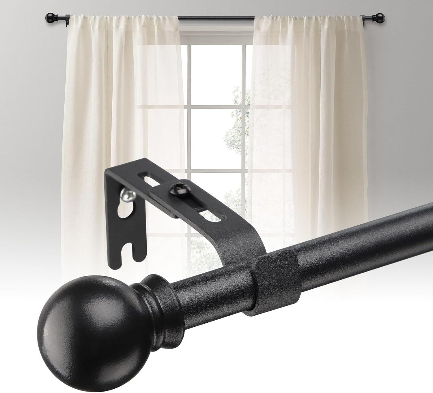 DEROFIT, Curtain Rods, 5/8" Matte Black Ball Adjustable Sash, 28"-50 ...