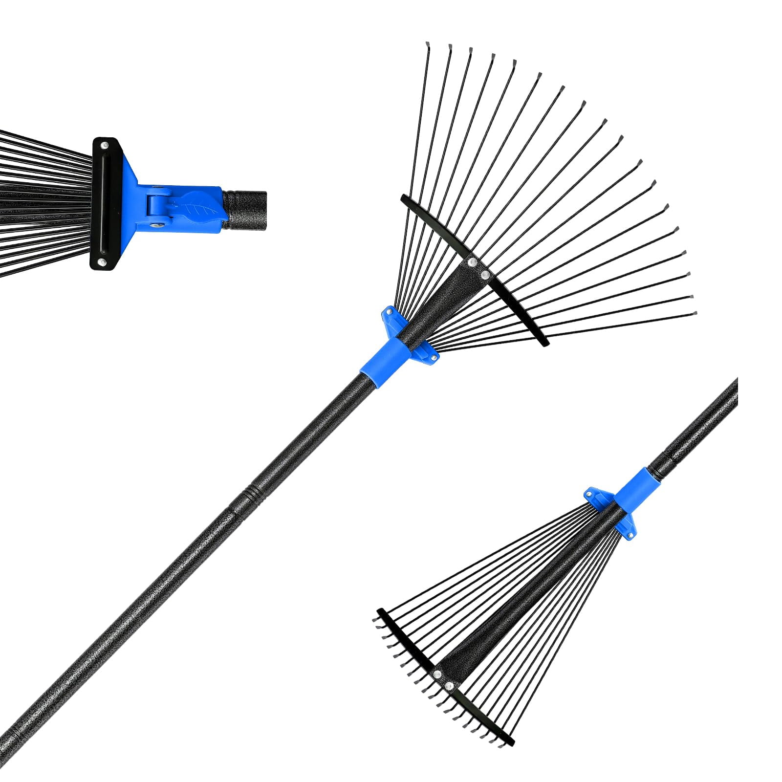 BsBsBest 61" Rake for Leaves with 18 Metal Tines 10-18" Expandable Head ...