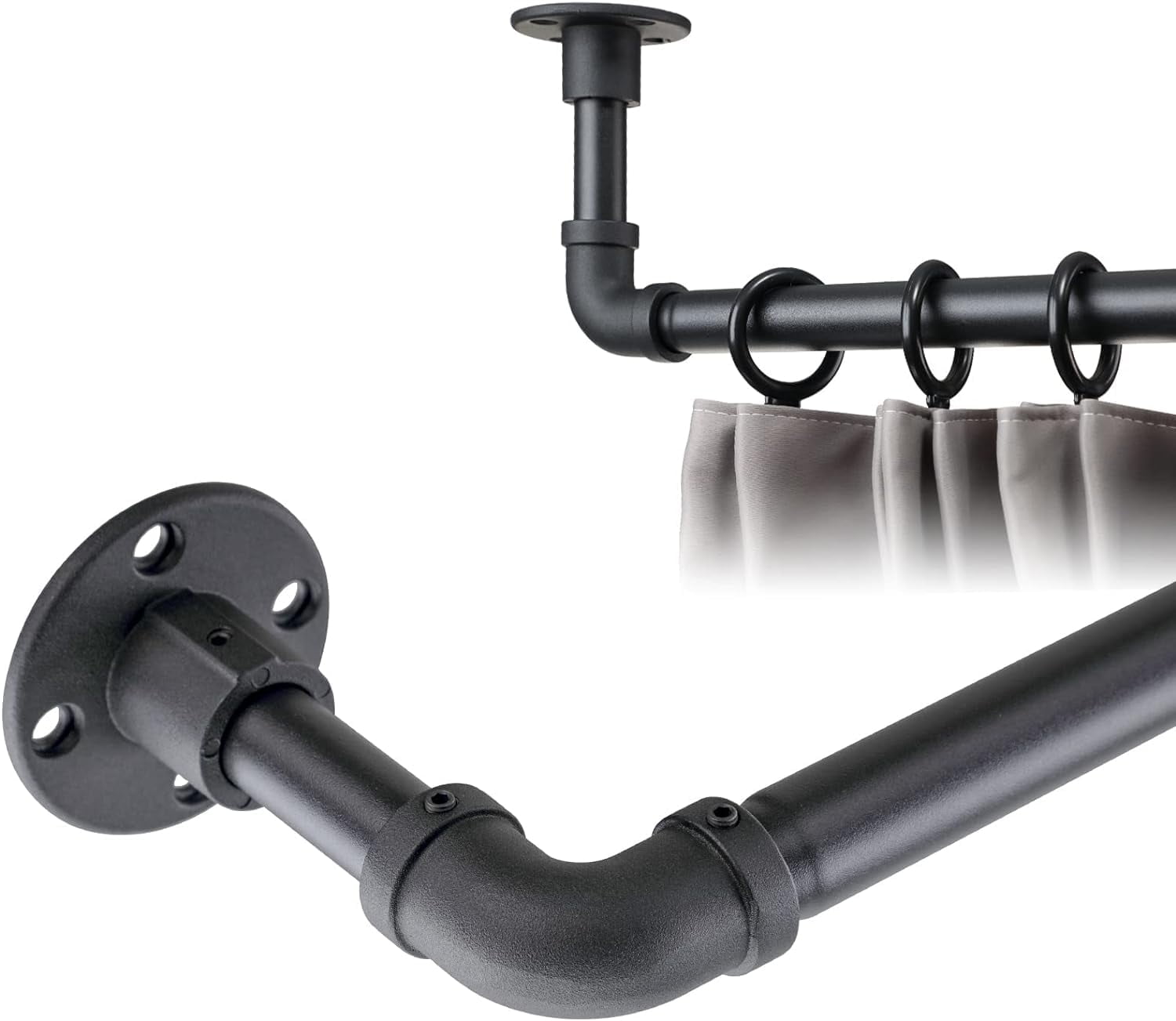 BsBsBest Adjustable Black Industrial Curtain Rod, Expandable 32 to 72 ...