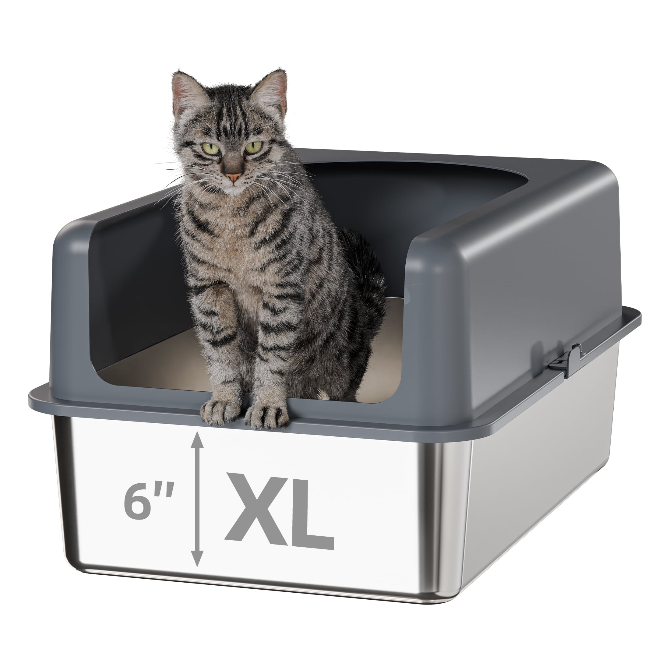 Bsadne Stainless Steel Cat Litter Box with High-Sided - Durable ...