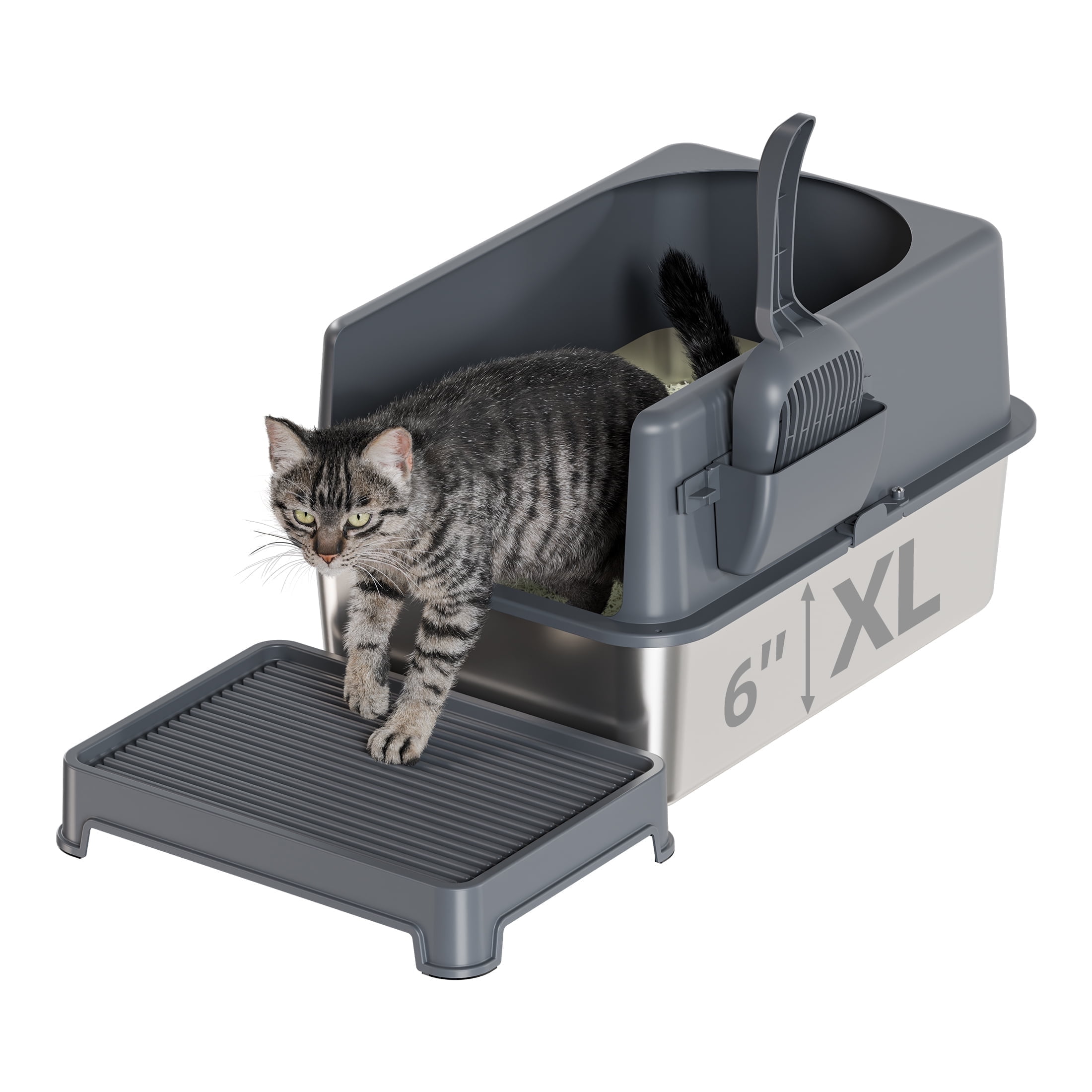 Bsadne Stainless Steel Medium Cat Litter Box for Big Cats, High Sides ...