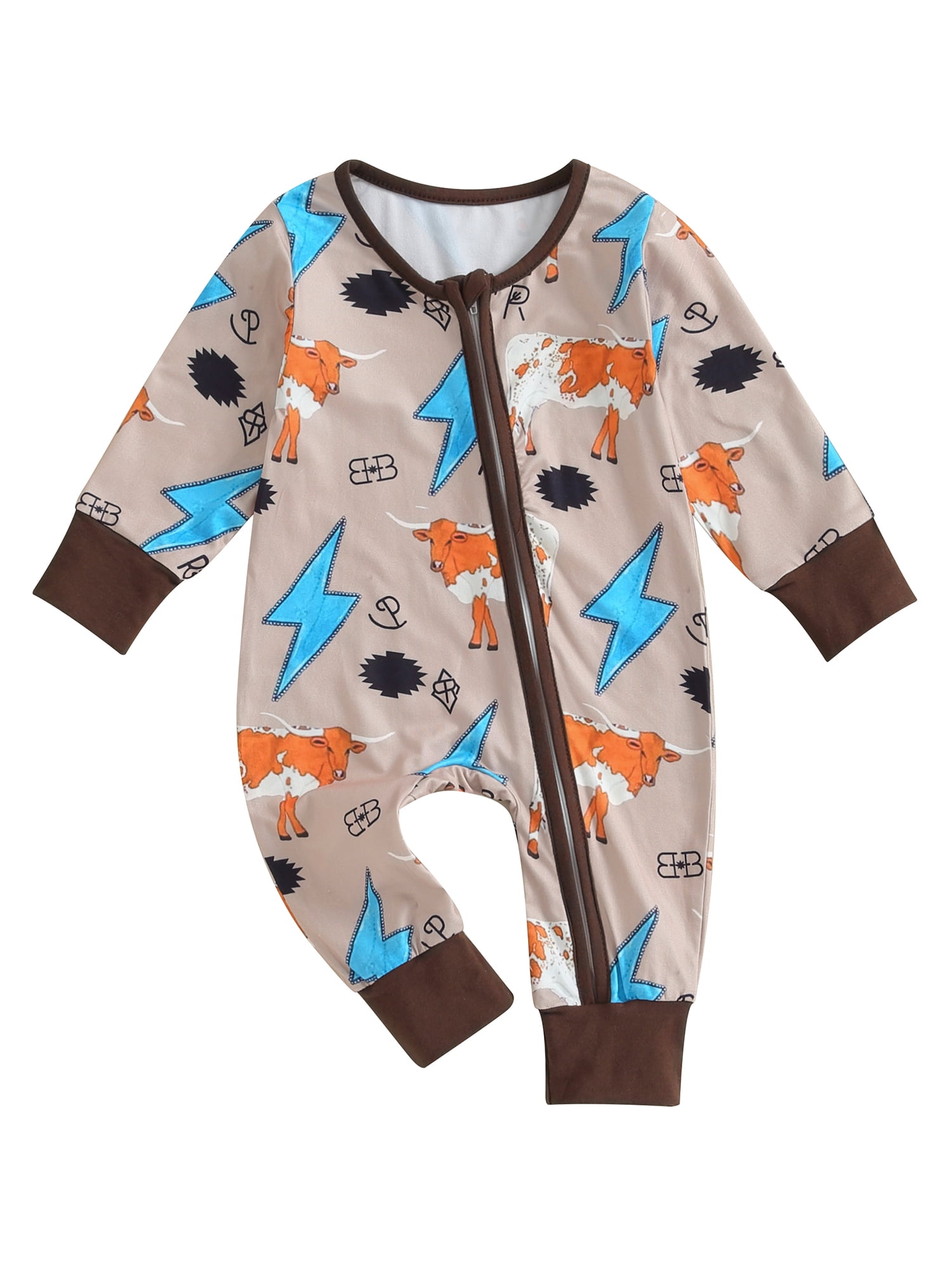 Bslissey Baby Boys Girls Western Footless Jumpsuit Long Sleeve Cartoon ...
