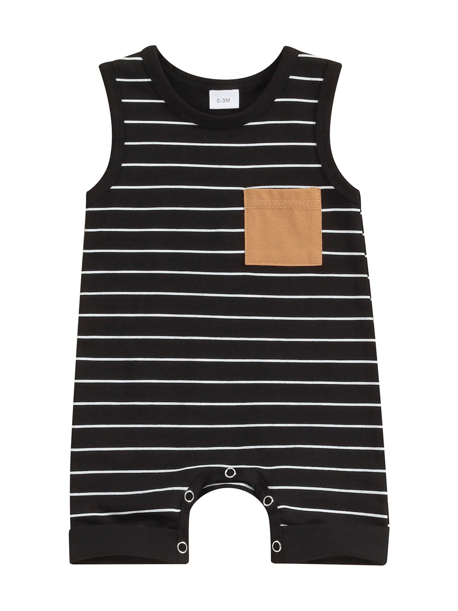Bslissey Baby Boys Sleeveless Jumpsuit Shorts Crew Neck Pocket Striped ...