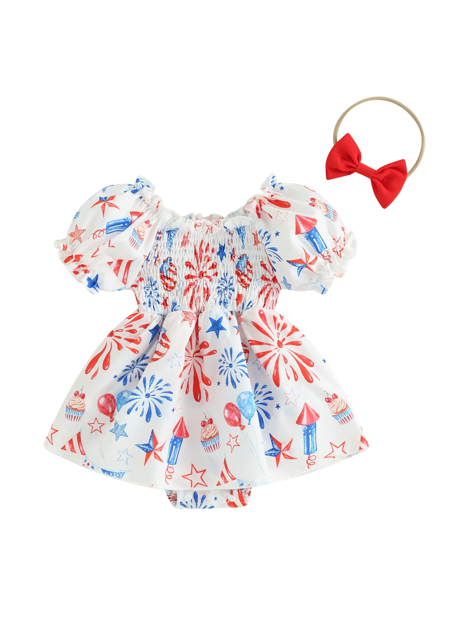 Bslissey Baby Girls 4th of July Romper Dress Star Balloon Print Short ...