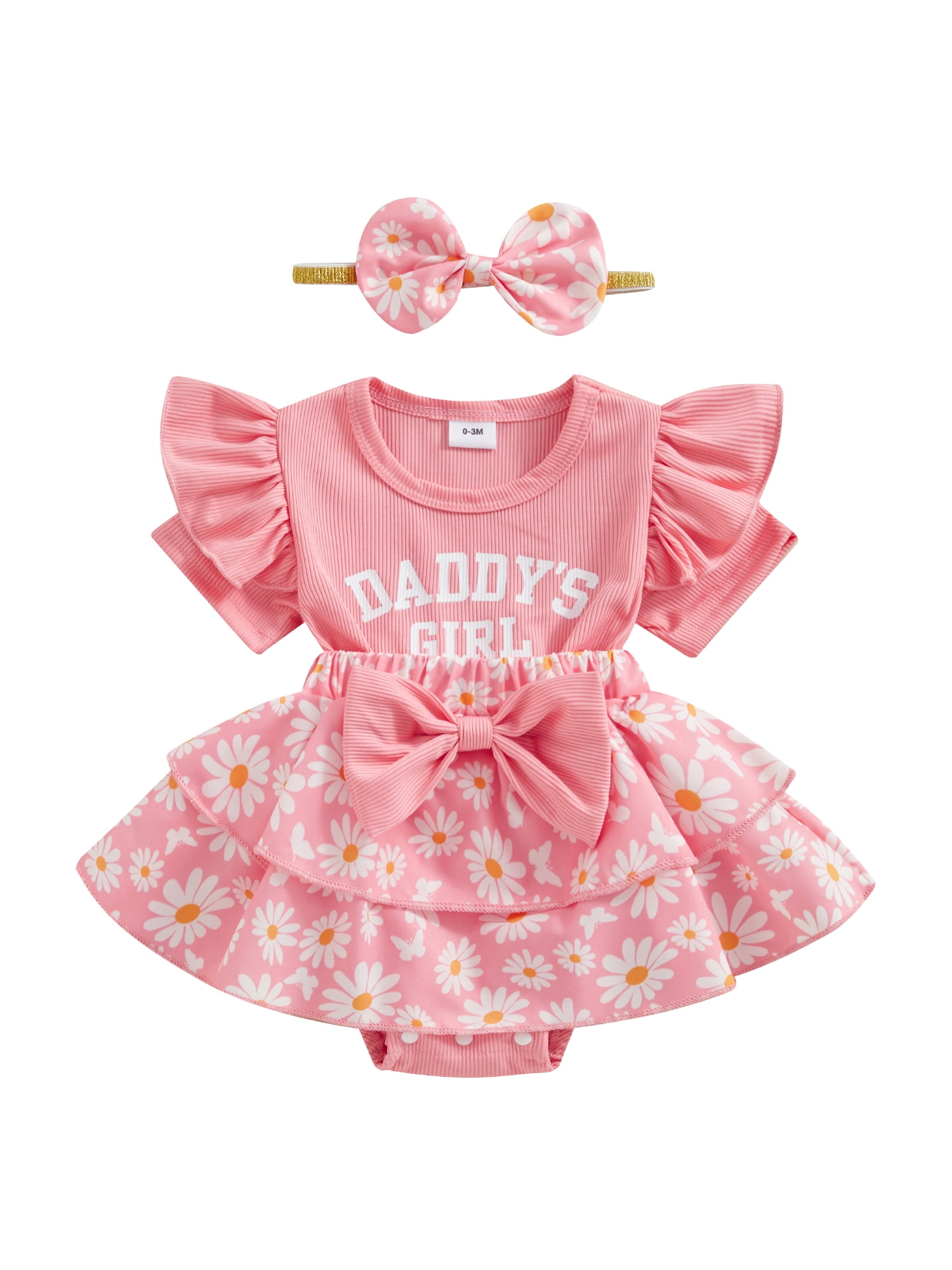 Bslissey Baby Girls Summer Romper Dress Flying Sleeve Letter Daisy ...