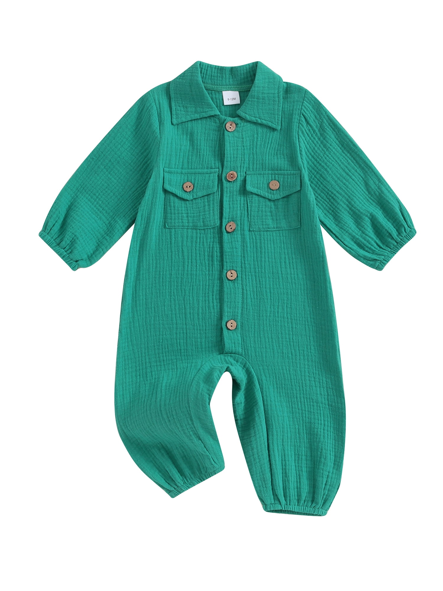 Bslissey Infant Baby Girls Boys Casual Footless Jumpsuit Solid Color Long Sleeve Lapel Button ...