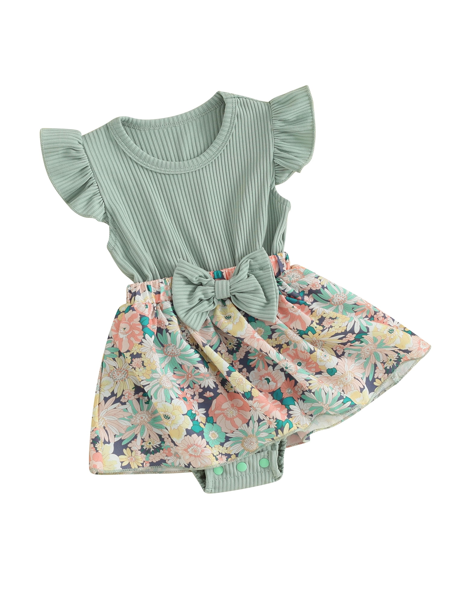 Bslissey Infant Girls Summer Romper Dress Baby Girl Flying Sleeve Floral/Dot Print Hem Jumpsuit ...