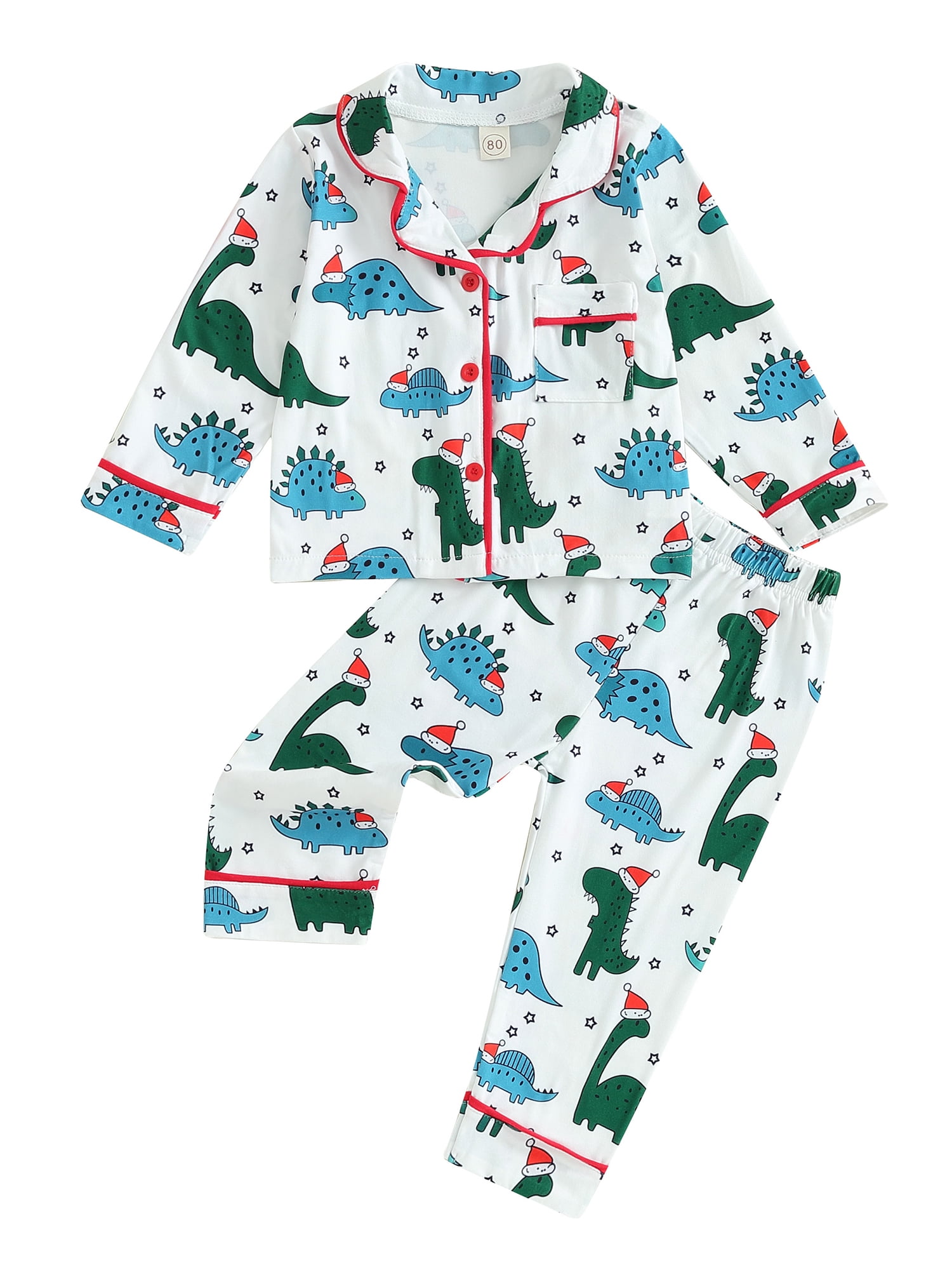Bslissey Kids Baby Boys Girls Christmas Pajamas Set Dinosaur Print Long Sleeve Buttons Shirt ...