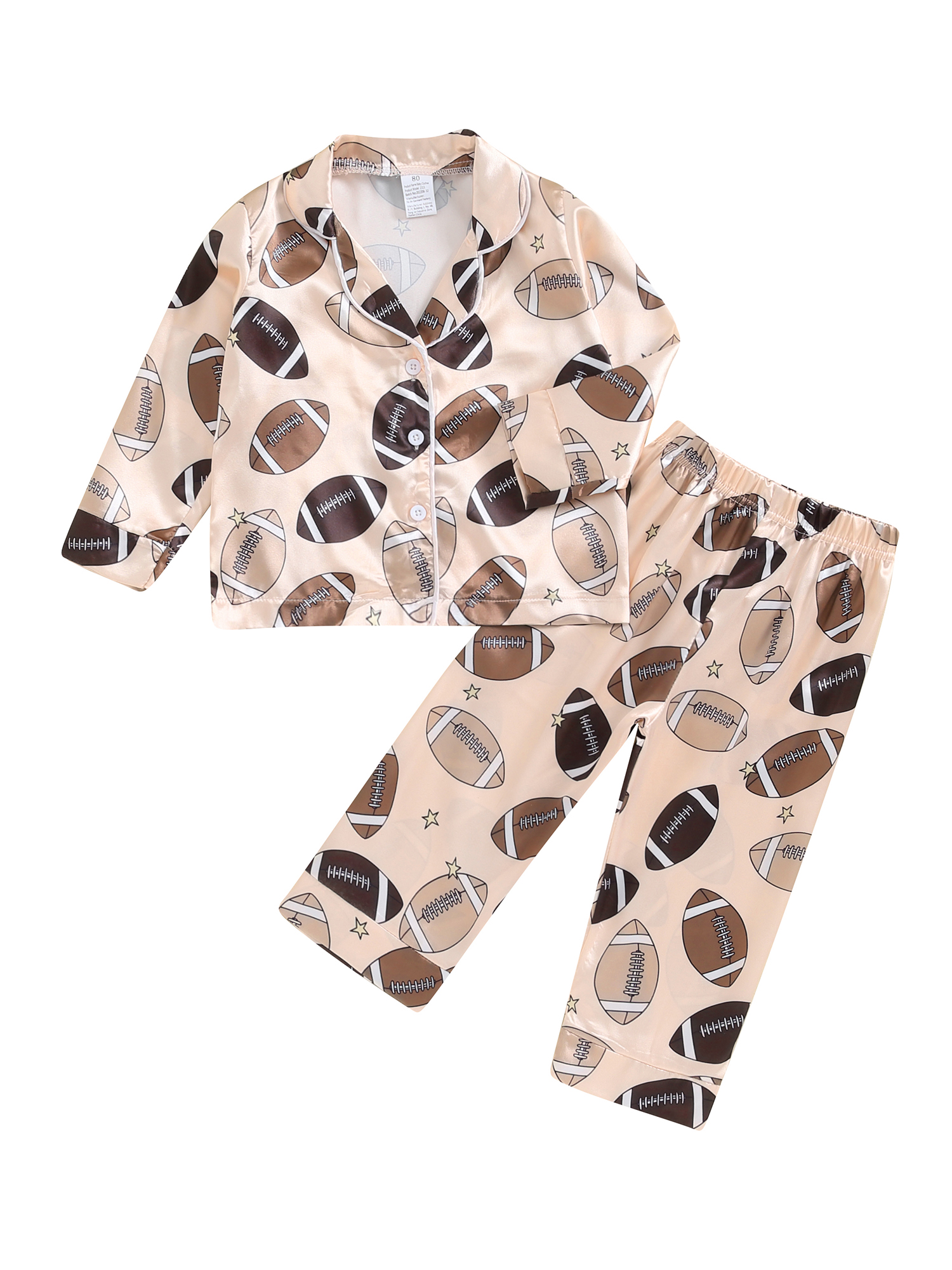 Bslissey Little Girl Boy Pajamas Set Football Print Long Sleeve Button ...