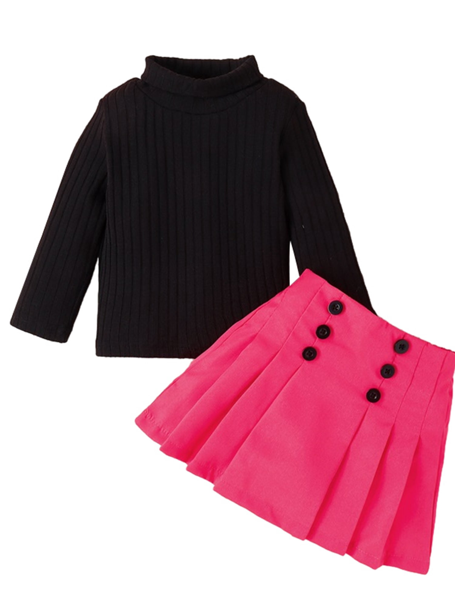 Bslissey Little Girl Skirts Sets Long Sleeve Turtleneck Ribbed Tops + A ...