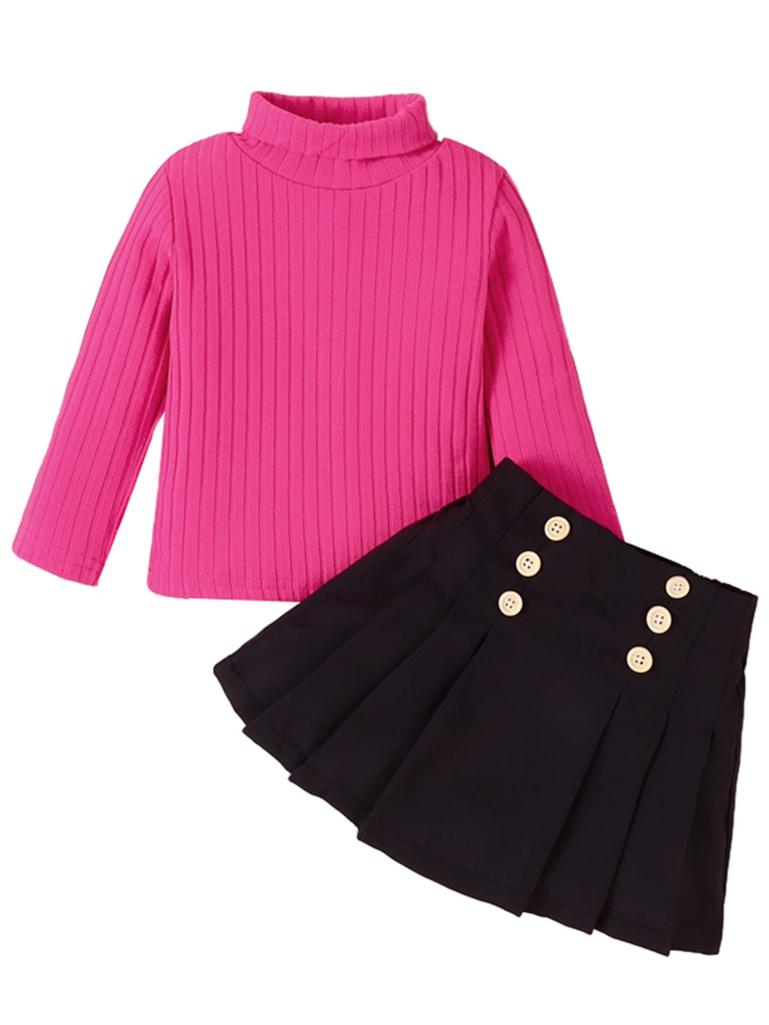 Bslissey Little Girl Skirts Sets Long Sleeve Turtleneck Ribbed Tops + A ...