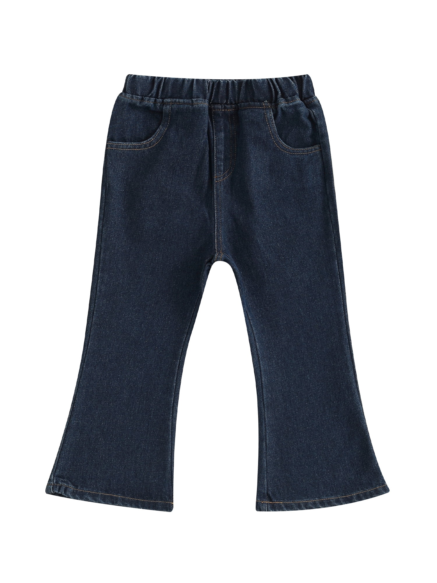 Bslissey Little Girls Jeans Flare Pants Solid Color Elastic Waist Bell ...