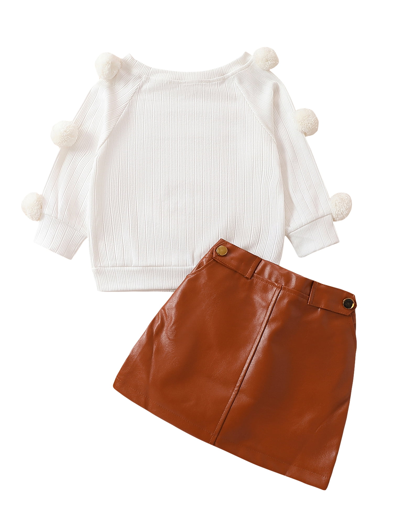 Bslissey Little Girls Skirts Set Ball Decor Long Sleeve Knit Tops ...