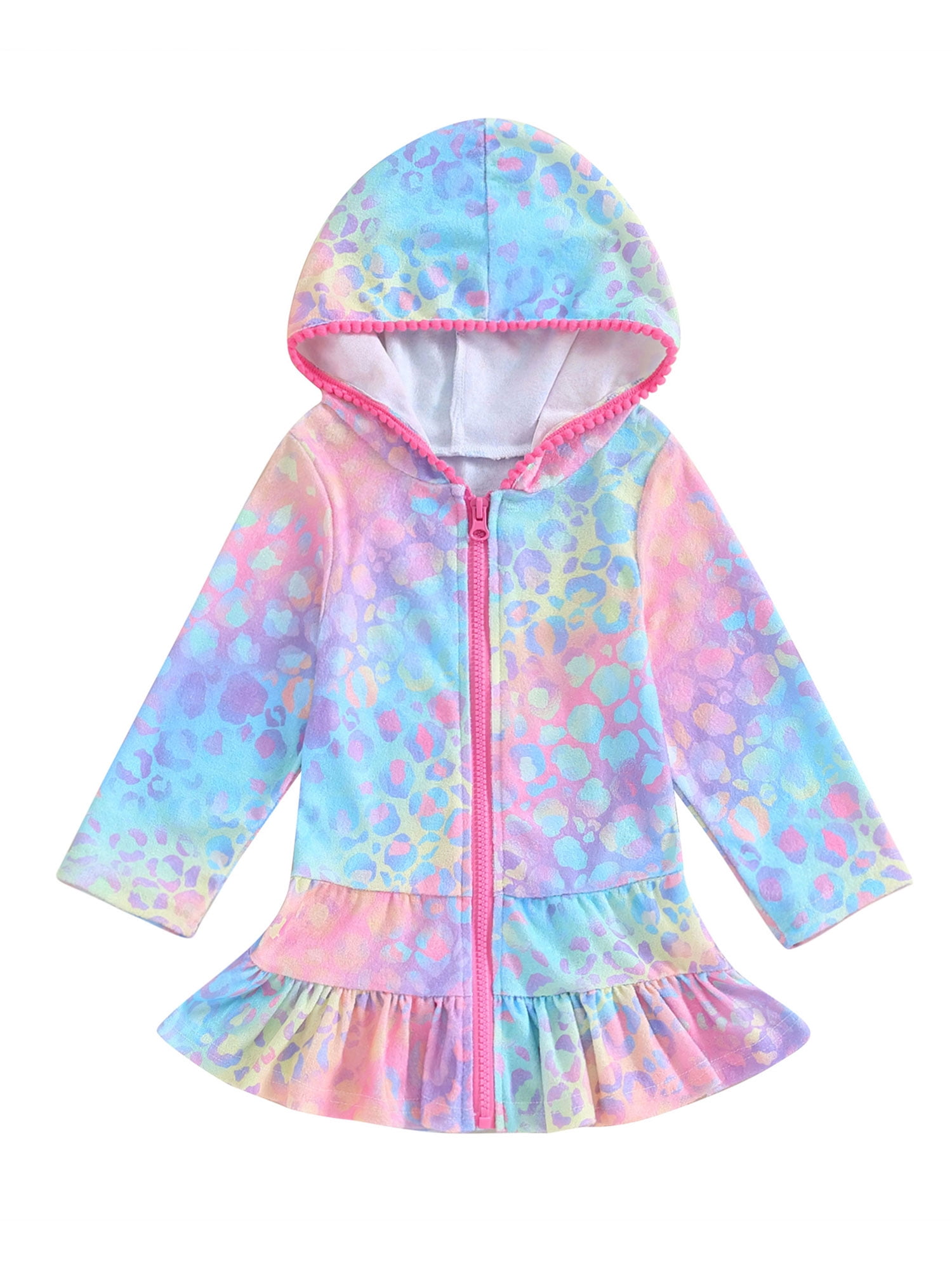 Bslissey Little Girls Swimsuit Dress Long Sleeve Hooded Cover Up Zip Up ...
