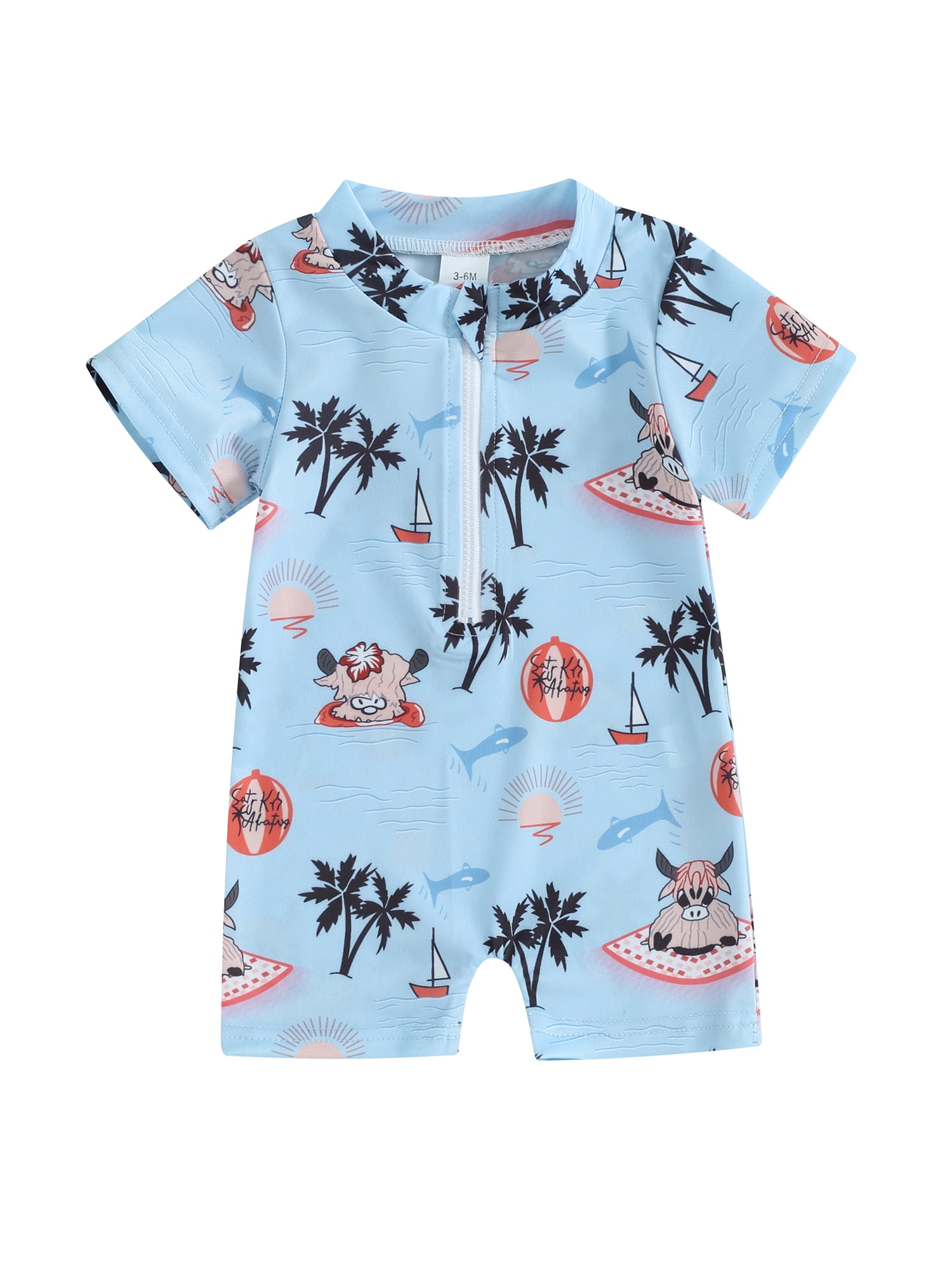 Bslissey Toddler Baby Boys One Piece Rashguard Swimsuit Tree Fish Print ...