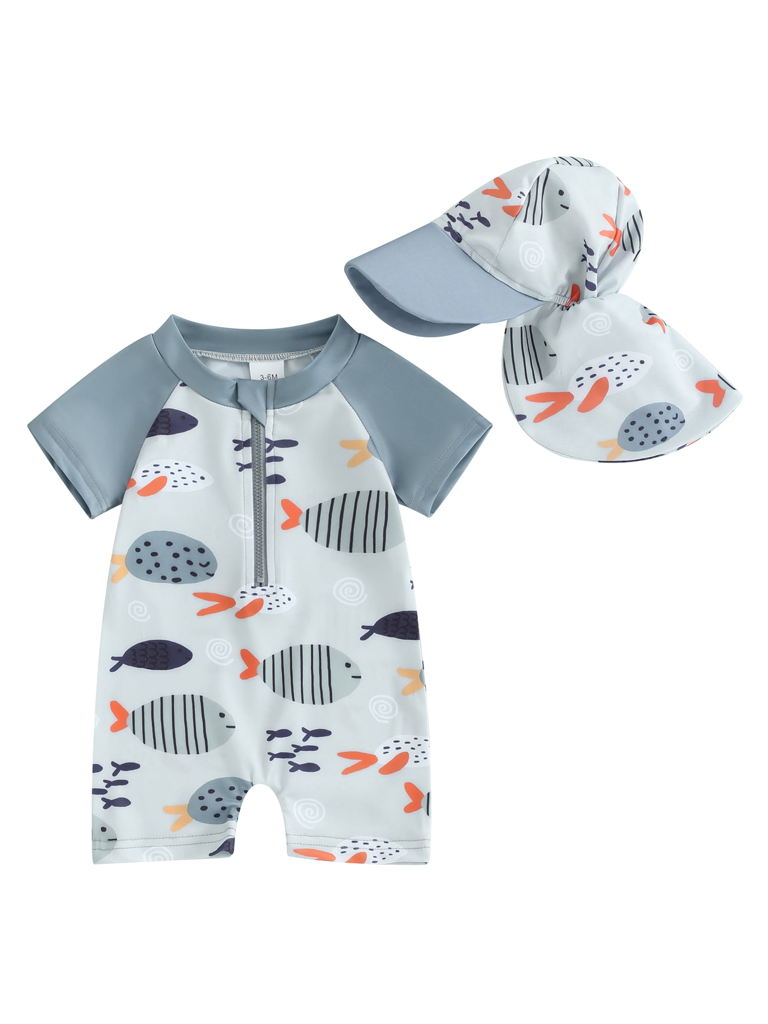 Bslissey Toddler Baby Boys Rashguard Swimsuit Cartoon Fish Print Short Sleeve Jumpsuit Swimwear ...