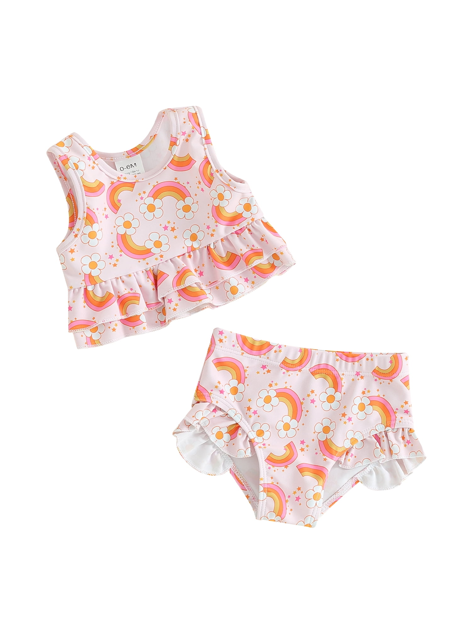 Bslissey Toddler Baby Girls Bikini Sets Cute Print Sleeveless Layered ...