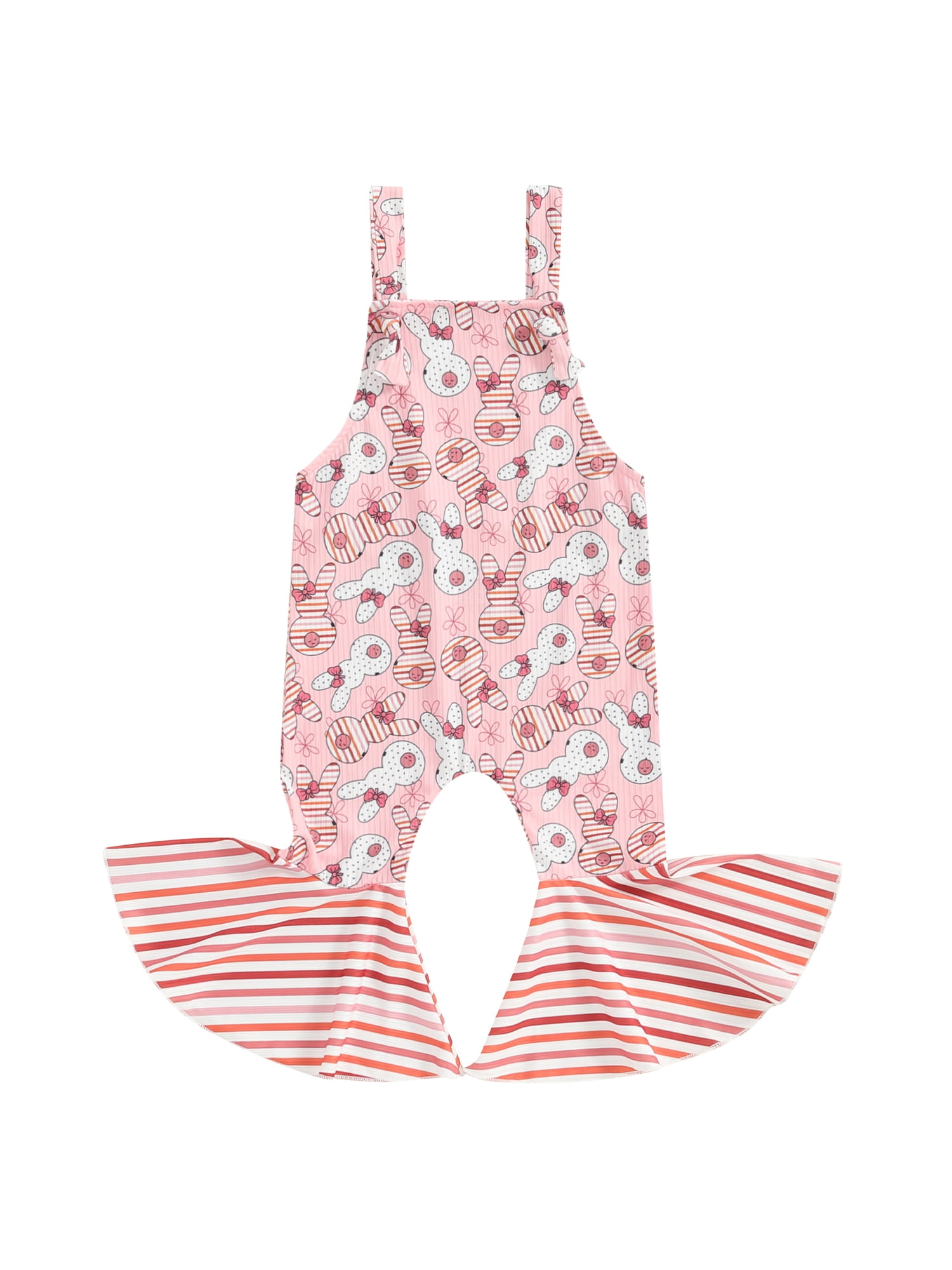 Bslissey Toddler Girls Easter Overalls Sleeveless Striped Bunny Print ...