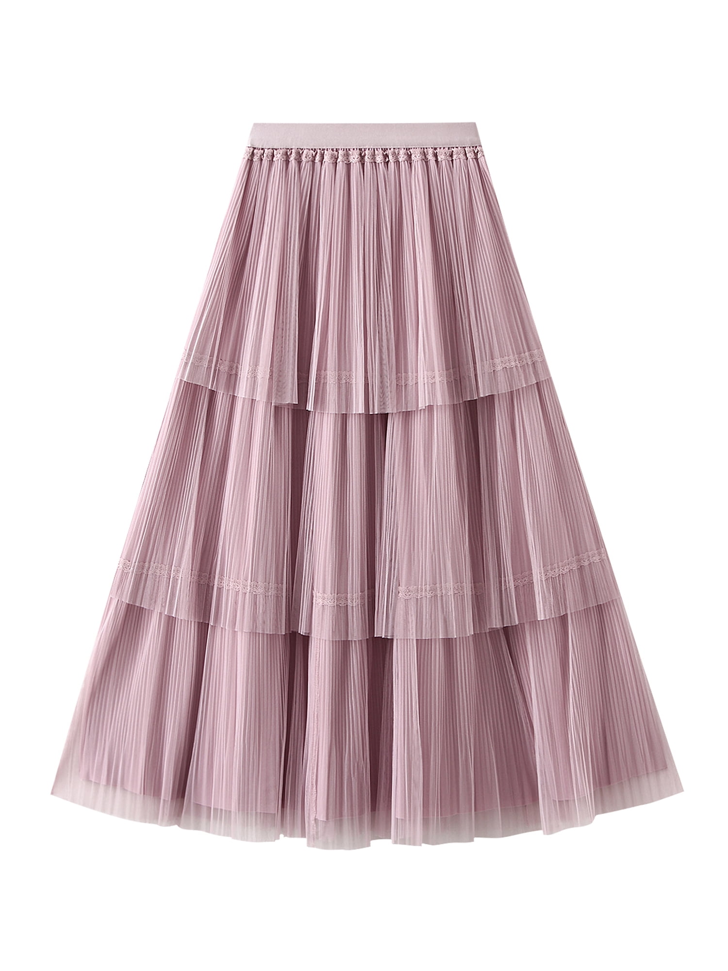 Bslissey Women's Midi Mesh Skirt Elegant Solid Color Layered Cake Skirt ...