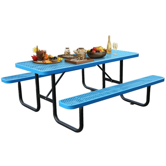 Bstjewey 72" Rectangular Picnic Table with 2 Bench,Powder-Coated Steel ...