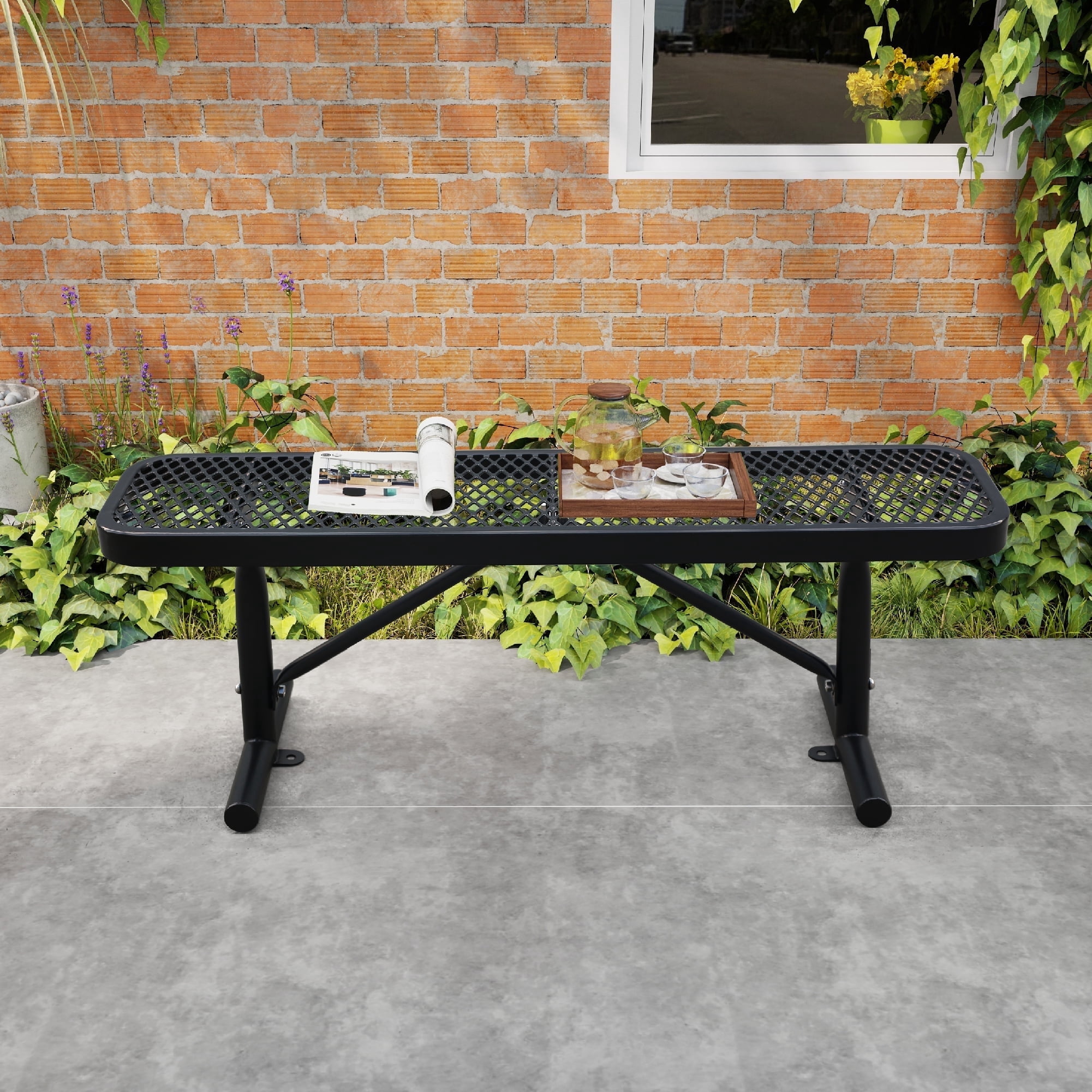 Bstjewey 4ft Heavy Duty Metal Park Bench, Outdoor Backless Bench with ...