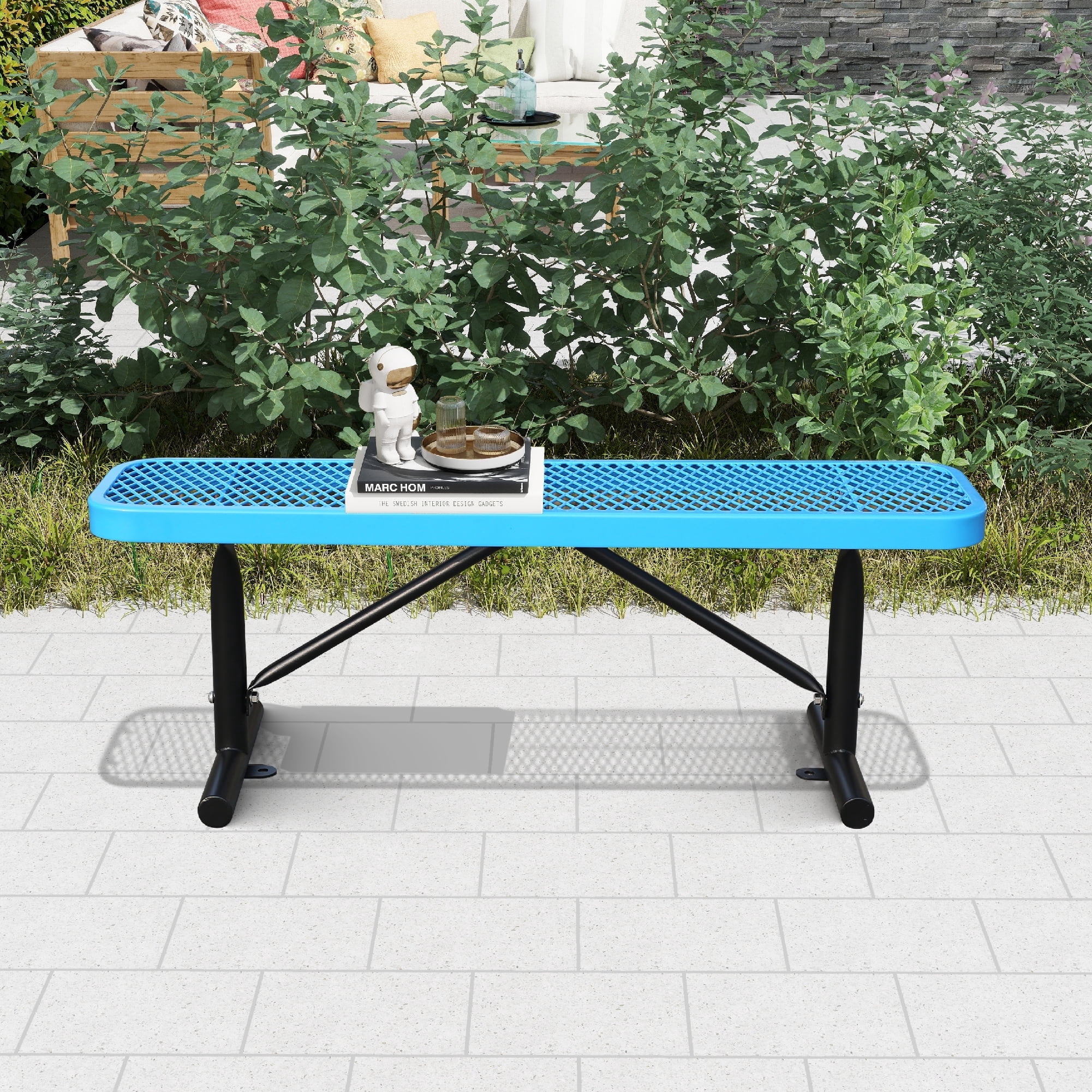 Bstjewey 4ft Heavy Duty Metal Park Bench, Outdoor Backless Bench with ...