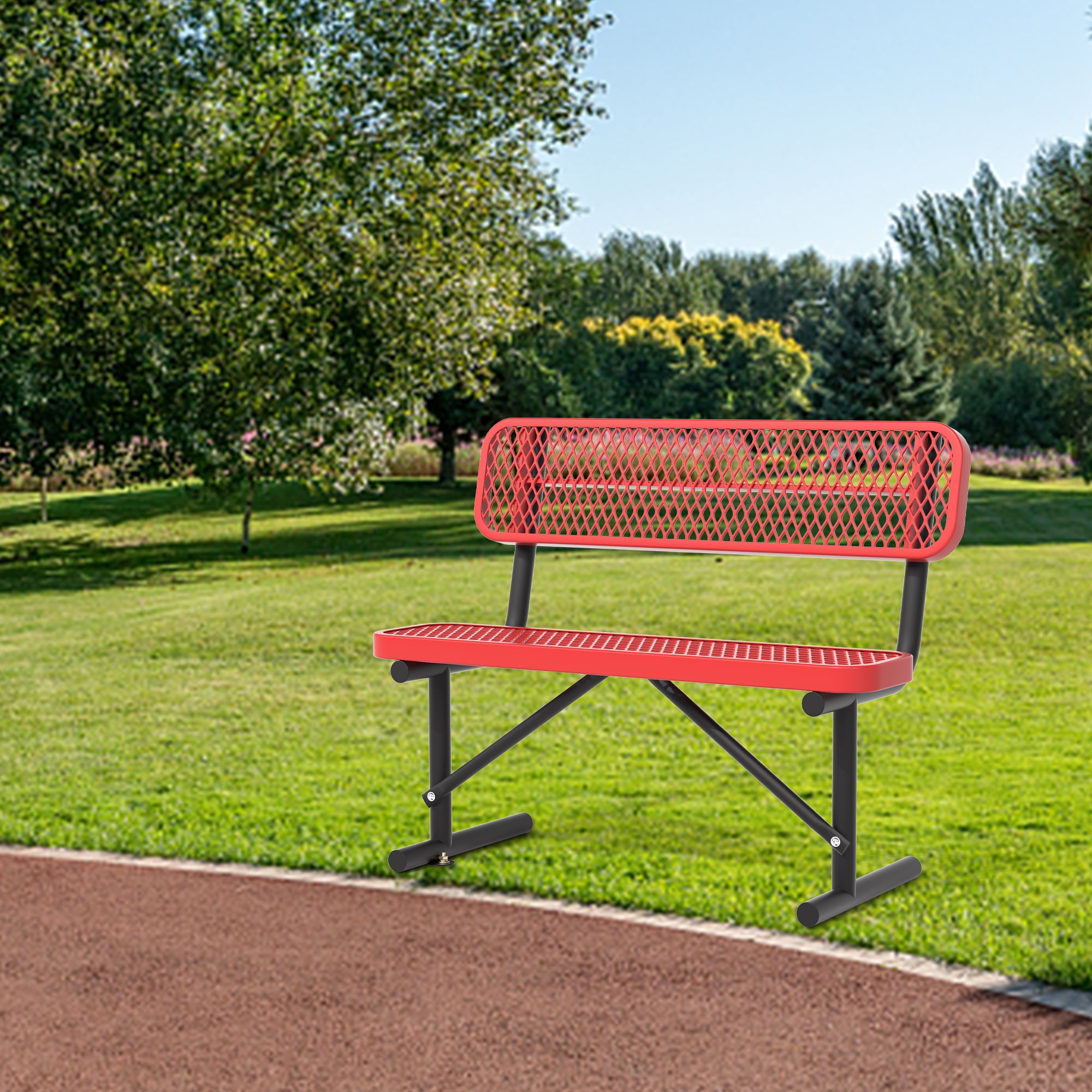 Bstjewey 4ft Heavy Duty Outdoor Park Bench Red with Backrest & Steel ...