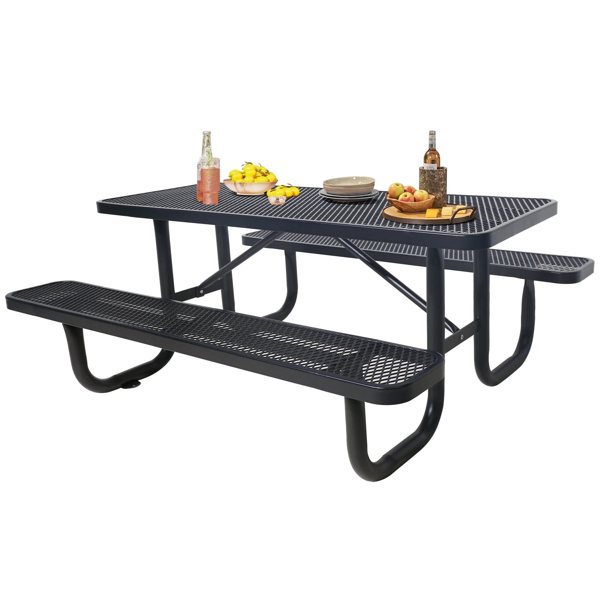 Bstjewey 48" Rectangular Metal Picnic Table with 2 Bench,Powder-Coated ...