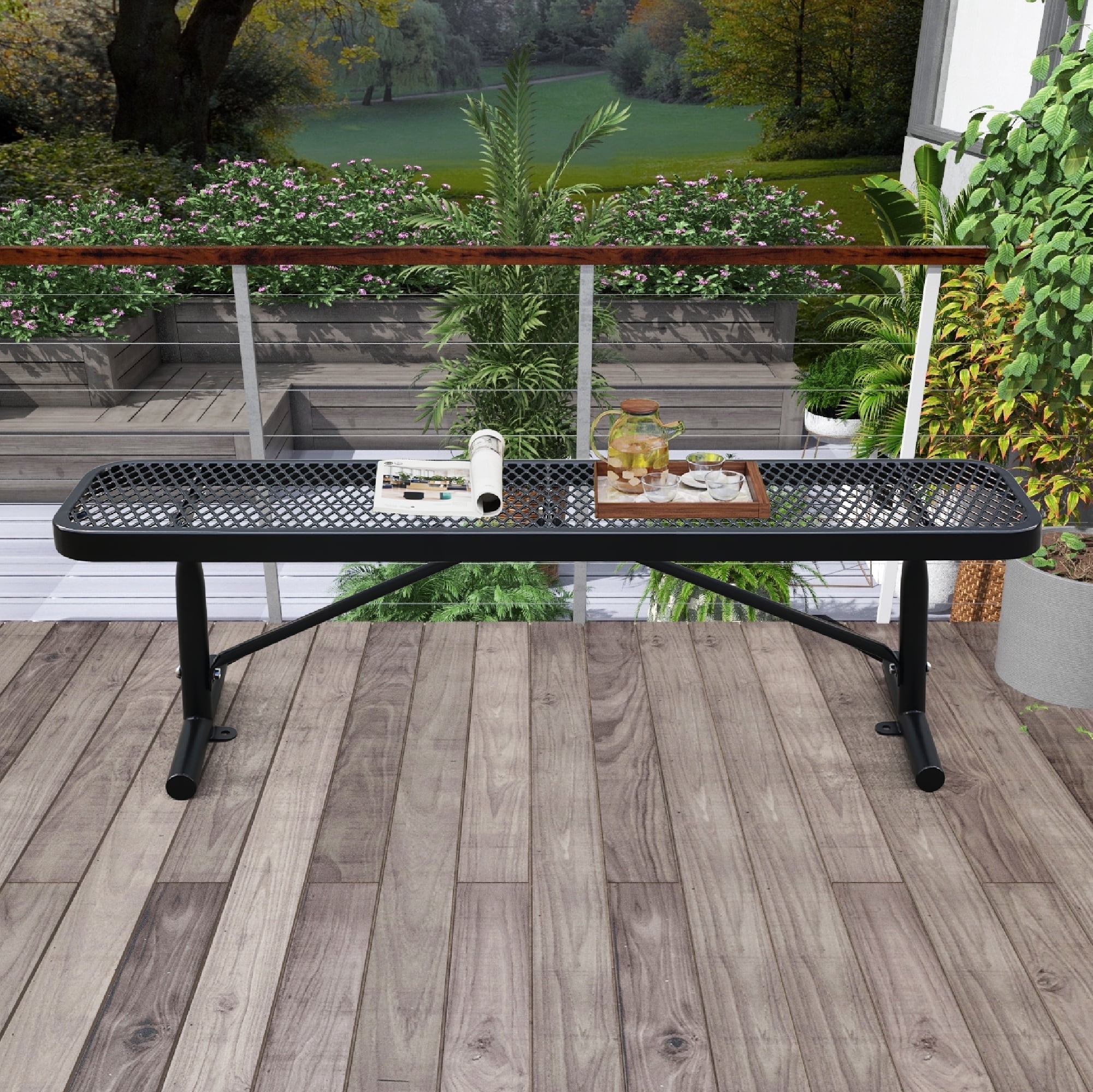Bstjewey 6ft Heavy Duty Metal Park Bench, Outdoor Backless Bench with ...