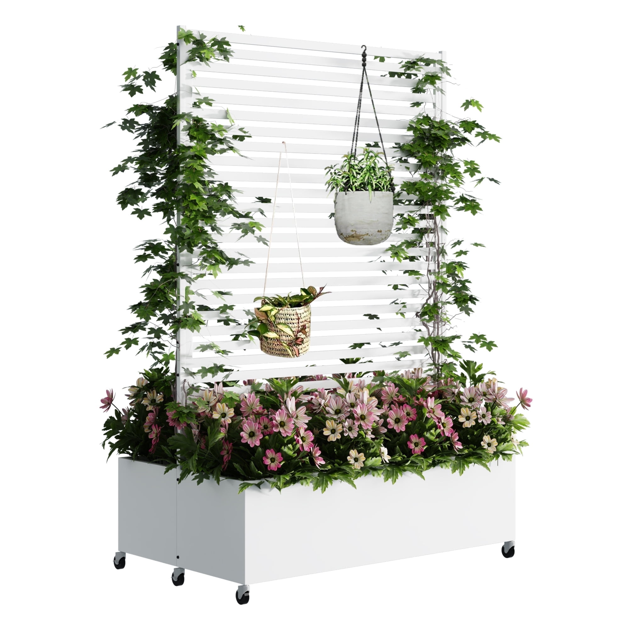 Bstjewey Double Metal Planter Box with Trellis, Raised Garden Bed with ...