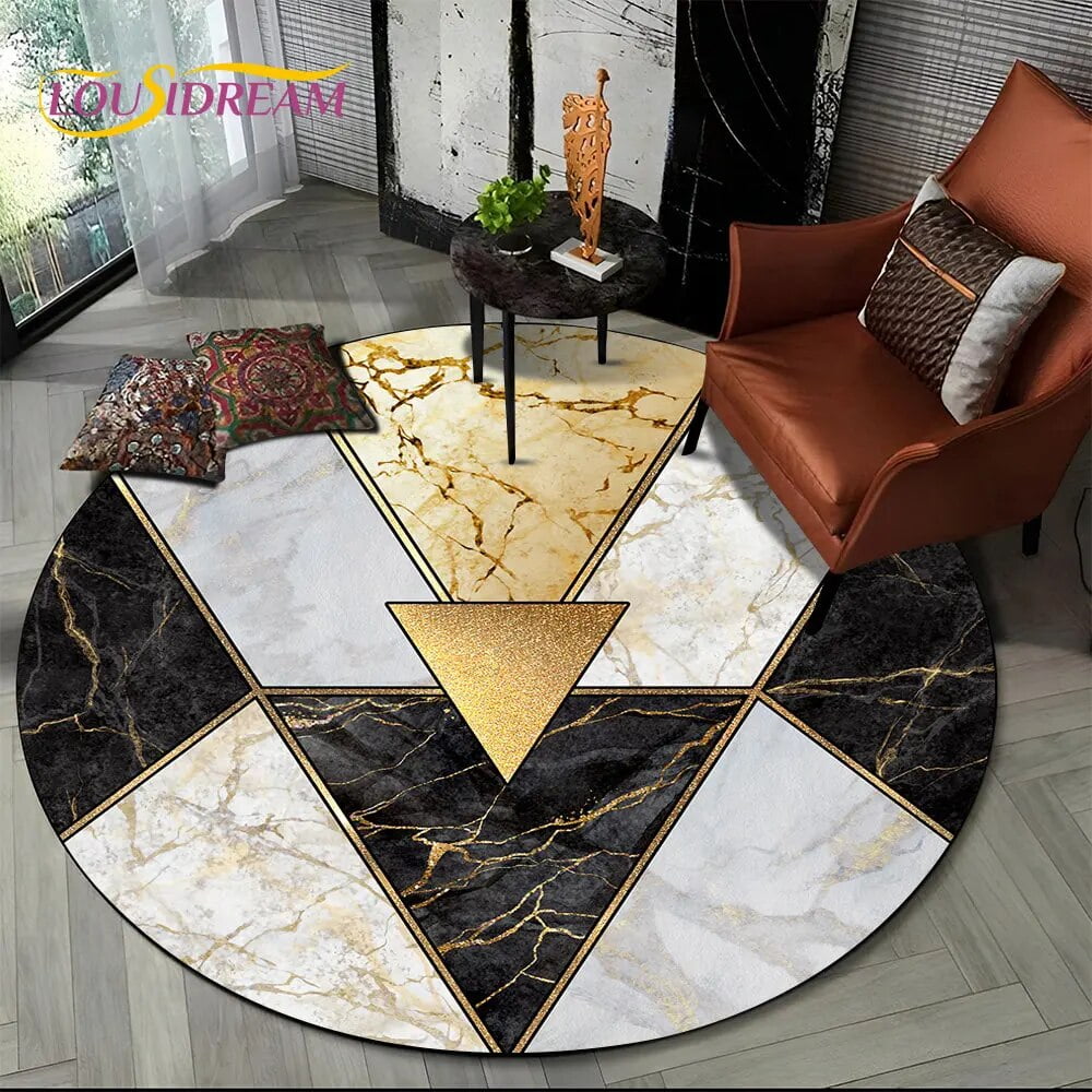 Bstract Geometry Marble Colour Gold Round Area Rug Circle Carpet for ...