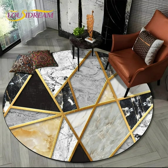 Bstract Geometry Marble Colour Gold Round Area Rug Circle Carpet for ...