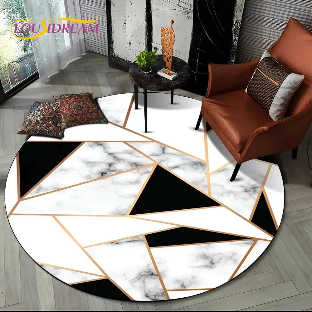 Bstract Geometry Marble Colour Gold Round Area Rug Circle Carpet for ...
