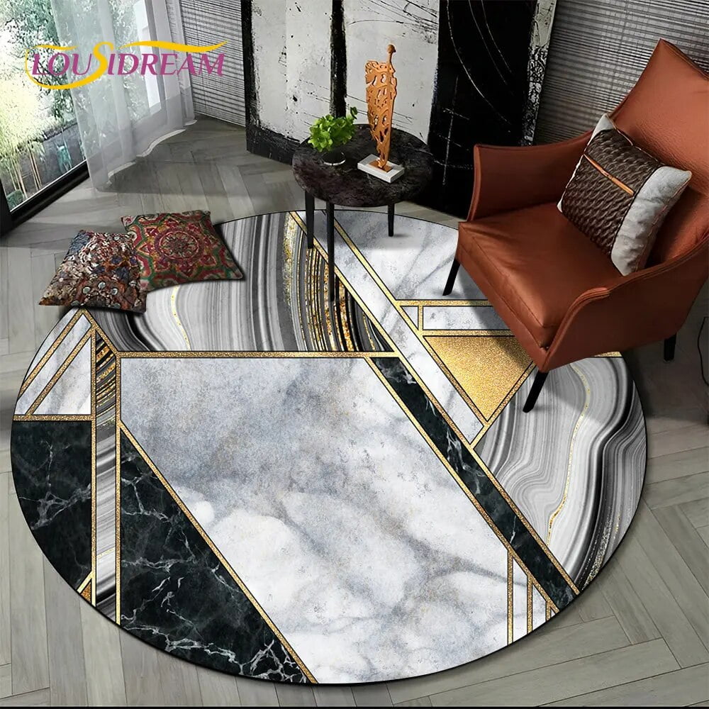 Bstract Geometry Marble Colour Gold Round Area Rug Circle Carpet for ...