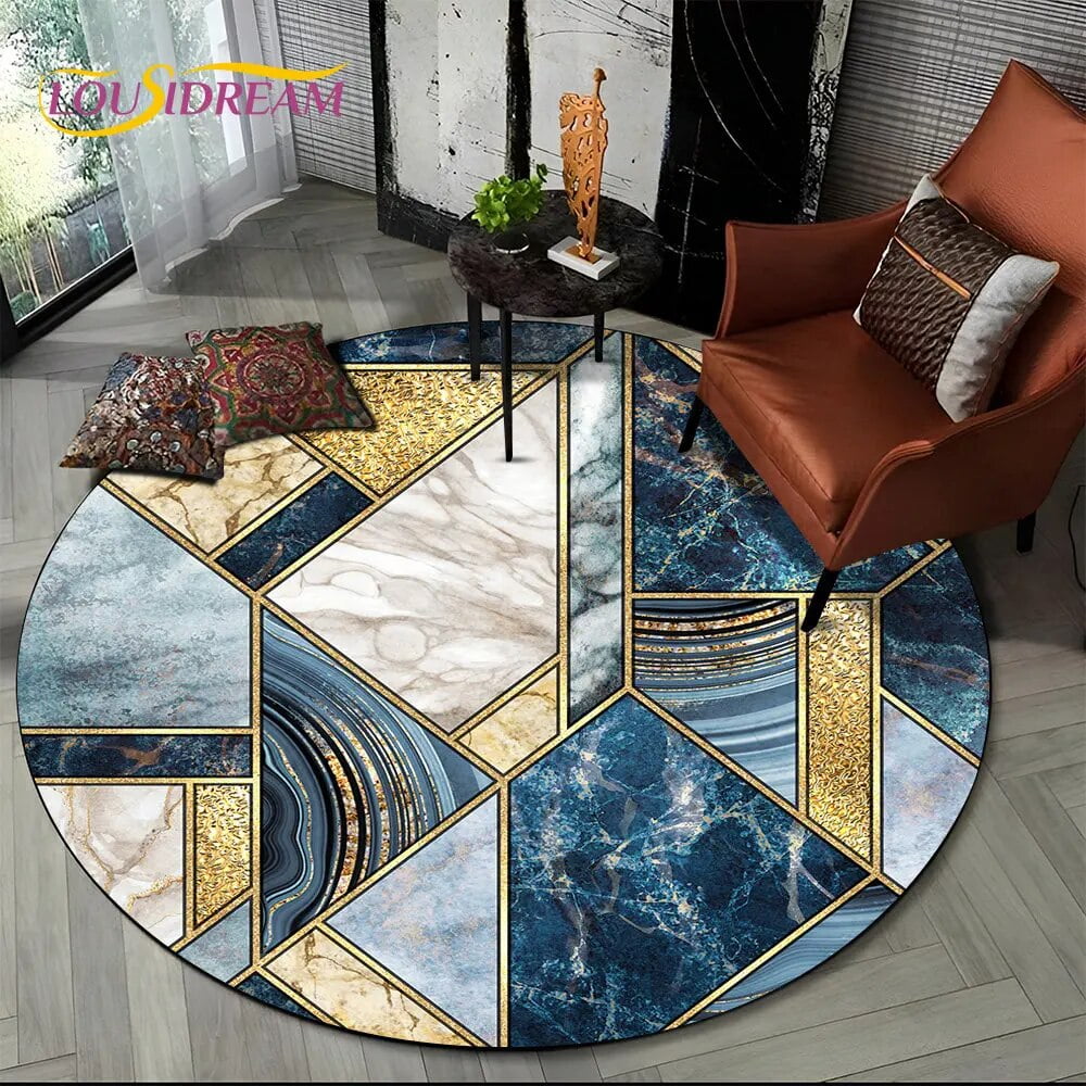 Bstract Geometry Marble Colour Gold Round Area Rug Circle Carpet for ...